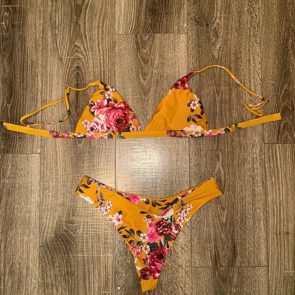 SHEIN | Swim | Shein Floral Yellow Bikini Set | Poshmark